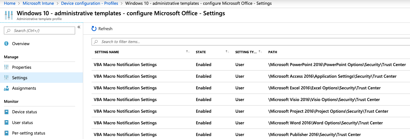 Blocking Office Macros, Managing Windows & macOS via Intune