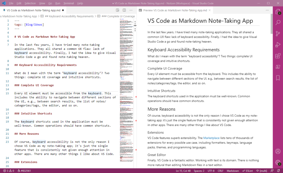 VS Code as Markdown Note-Taking App