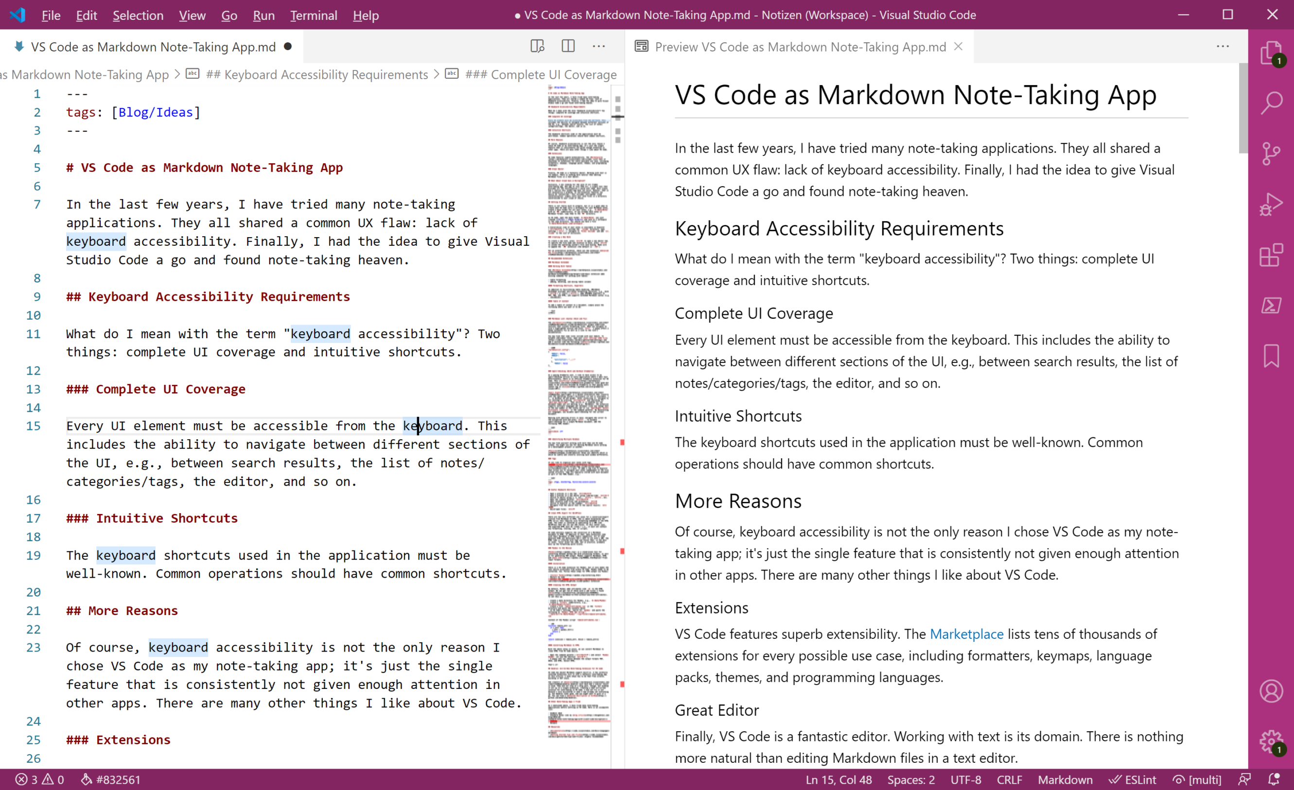 VS Code as Markdown Note-Taking App