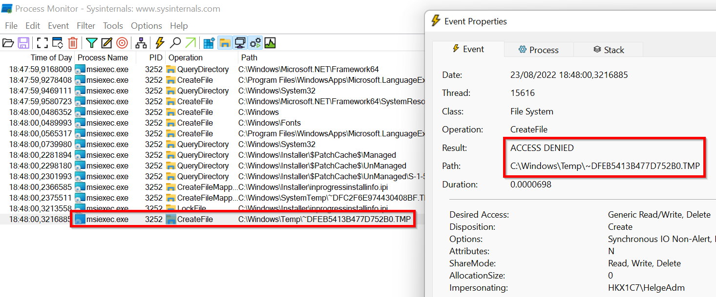 Windows Installer Errors 2503 And 2502 Called Runscript When Not Marked In Progress And Called